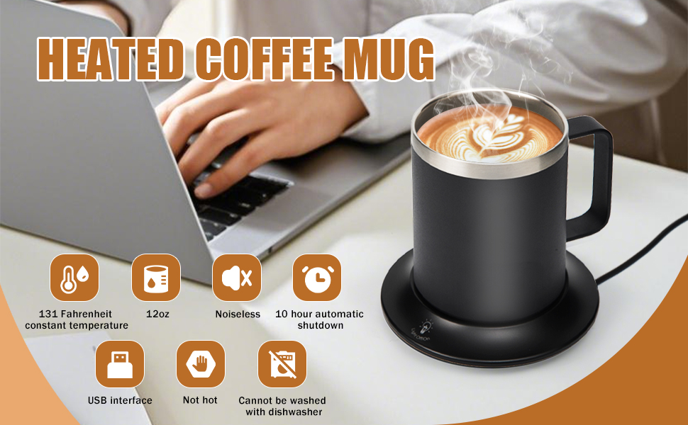 Amazon.com: Self-Heating Coffee Mug - 12oz USB Electric Heated Mug with Temperature Control ...