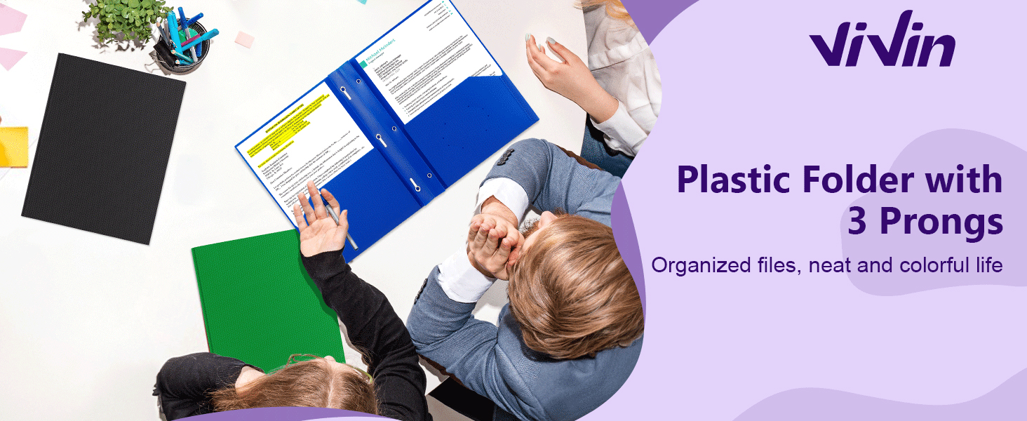 Amazon.com : ViVin Sturdy Plastic Folder, 10 Pack, 2 Pocket Folder with Prongs, Holds Letter ...