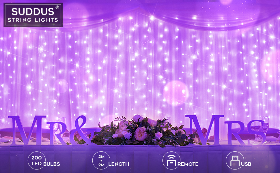 Amazon.com: suddus Purple Curtain Lights for Bedroom, 200led Purple ...