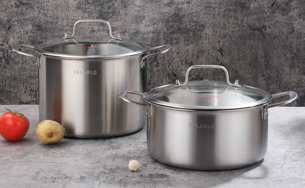 Amazon.com: DELARLO Tri-ply Stainless Steel StockPot 8QT With Lid, kitchen Induction Cooking Pot ...