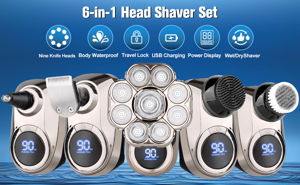 Amazon.com: 9D Head Shavers for Bald Men, Electric Shaver for Men,6 in 1 Mens Grooming Kit with ...