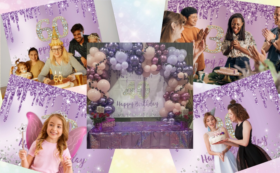 Amazon.com : INRUI Purple Happy 50th Birthday Photography Background Girls Sweet Fifty Years Old ...