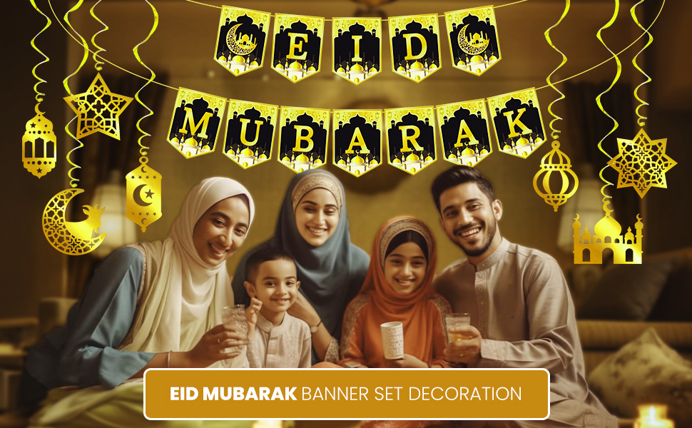 Amazon.com: KatchOn, Eid Mubarak Banner with Hanging Swirls - Pack of 25 | Pre Strung, Eid ...