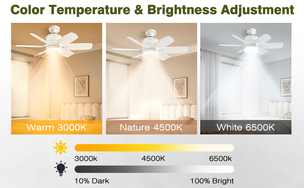Socket Fan Light Ceiling Fans with Lights and Remote, 3 Colors Dimmable 3000K-6500K, 6 Wind ...