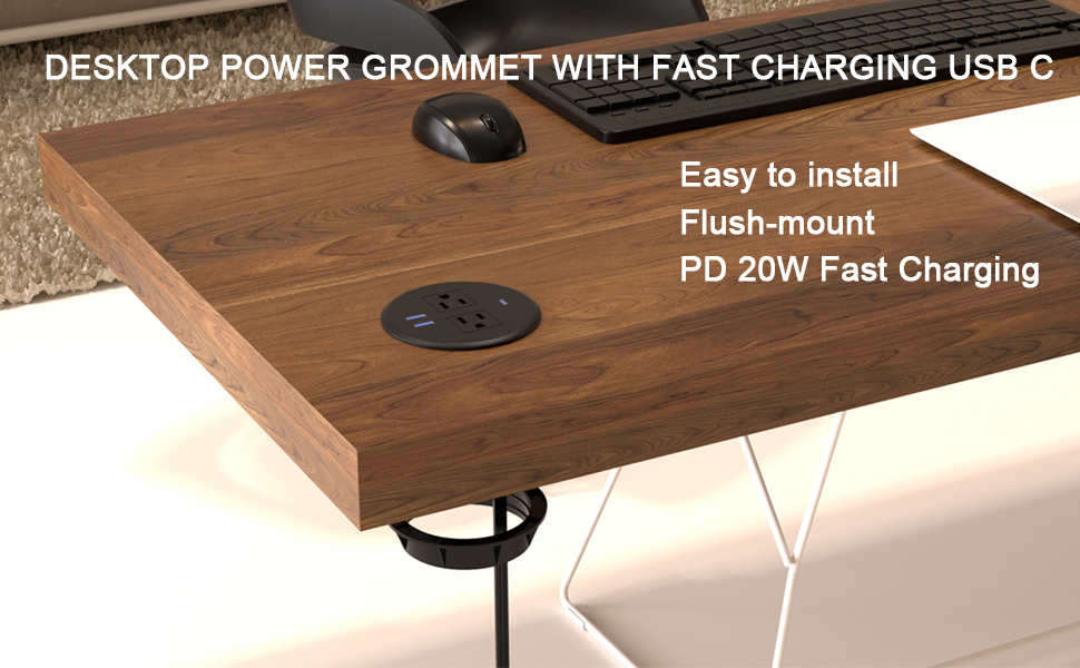 Amazon.com: Meeoueoiu Desktop Power Grommet,PD20W Fast Charging USB-C.3 inch Flush-Mount Desk ...