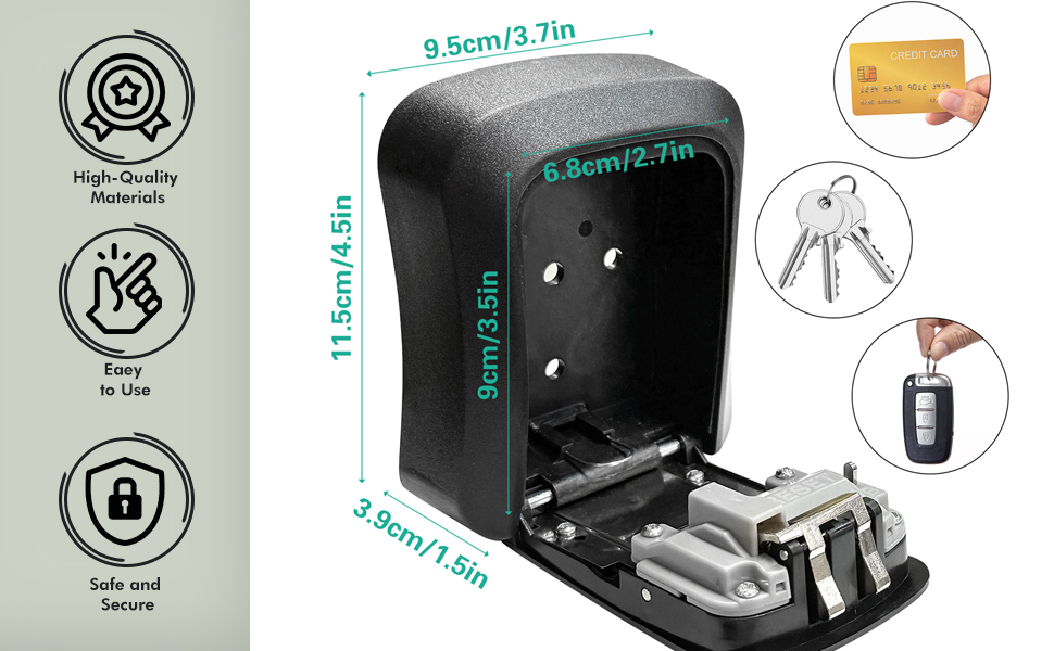 Key Lock Box Wall Mounted, 4-Digit Combination Lockbox Waterproof Key ...