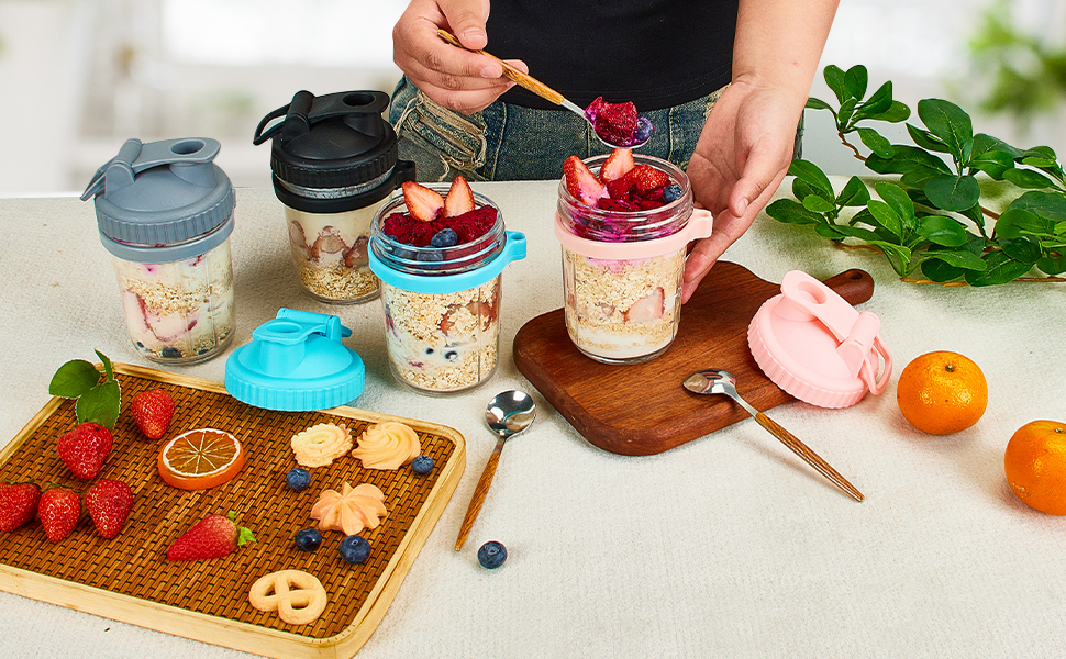 Amazon.com: Cobeda Overnight Oats Containers with Lids and Spoons and Clear Tote Bag, 4 Pack ...