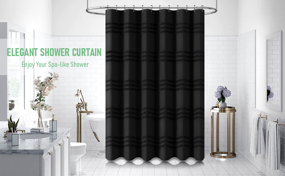 Amazon.com: Dynamene Black Fabric Shower Curtain, Tufted Chenille Striped Textured Cloth Shower ...