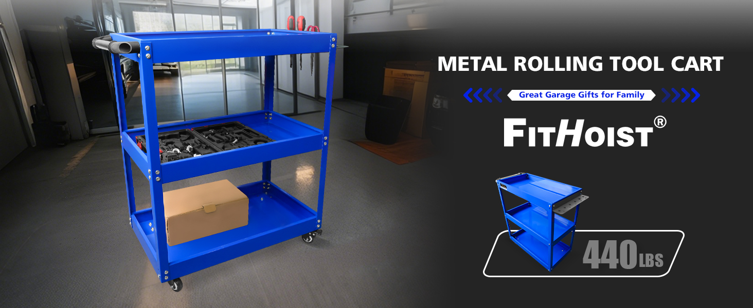 Amazon.com: FITHOIST 3-Tier Rolling Tool Cart, Thickened 440LBS Metal Mechanic Tool Cart on ...