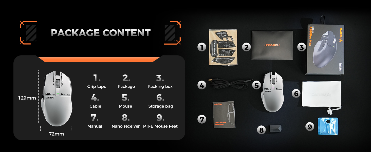 Amazon.com: DAREU A980PROMAX Wireless Gaming Mouse-4K/8K Polling-30K DPI Optical Sensor-0.85 ...