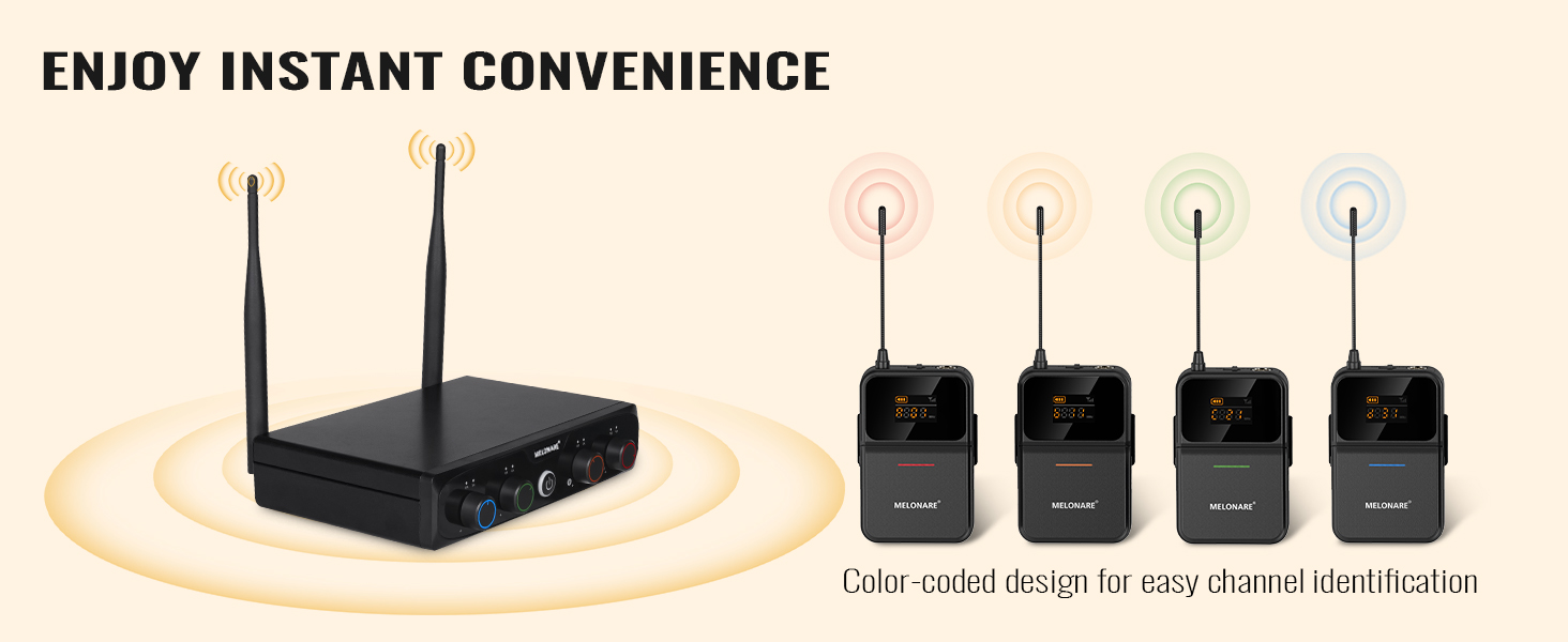 Amazon.com: MELONARE 4-Channel Wireless Microphone System,UHF Compact Cordless Mic Set w/ 4x10 ...