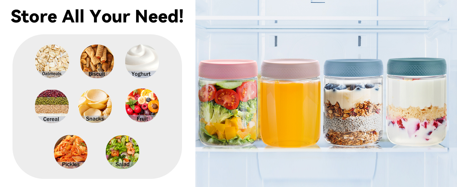 Amazon.com: MR.KIANGCI 6 Pack Overnight Oats Containers with Lids, Glass Jar Mason Jars 16 OZ ...