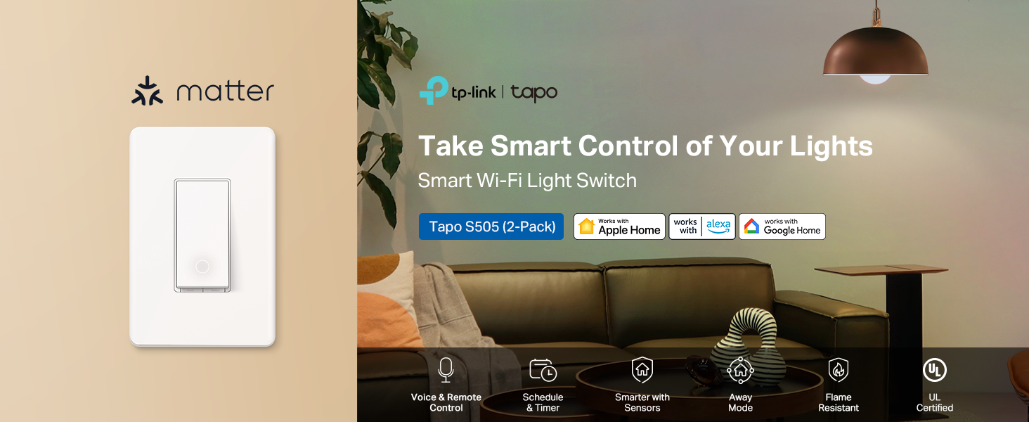 TP-Link Tapo Smart Light Switch, Matter Compatible, Single Pole ...