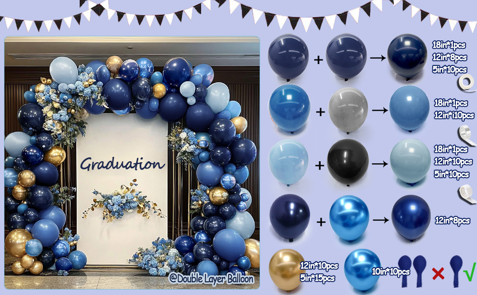 Amazon.com: Navy Blue Balloon Arch Kit - Double Stuffed Royal Dusty Blue Gold Balloon Garland ...