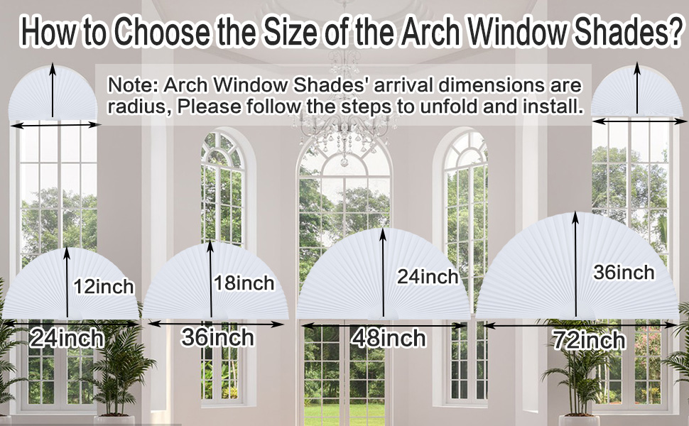 Amazon.com: Jlong 2 Pcs 48x24 Arch Window Shade Half Circle Round Pleated Blinds No Tools Arched ...