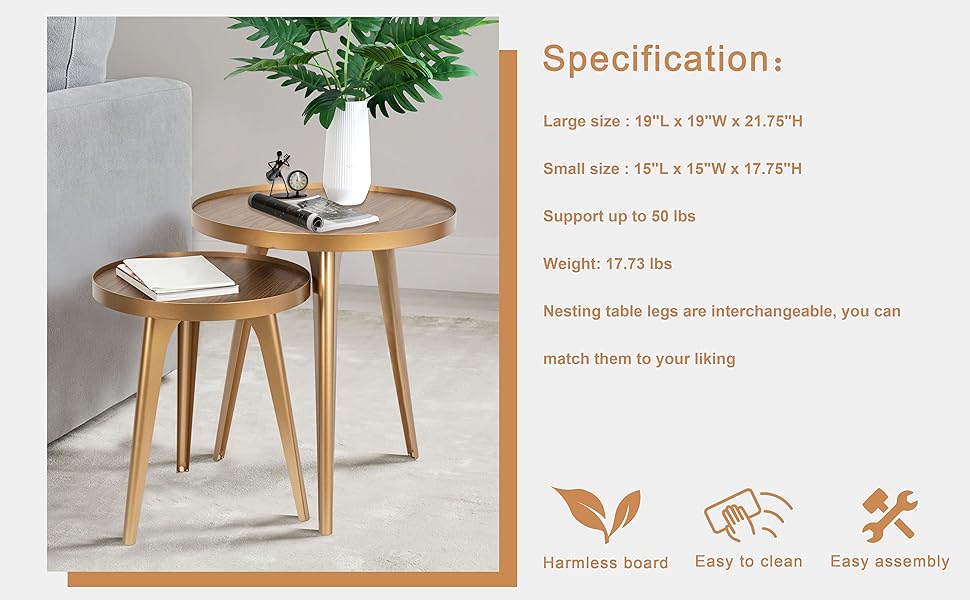 Amazon.com: COVLON Nesting Tables, Modern Side Tables Set of 2, Small Nesting Coffee Table for ...