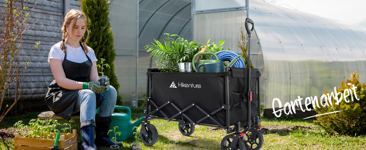 HIKENTURE Bollerwagen Faltbar mit Bremen - 140 Liter Volumen & 150KG belastbar - Extrem ...