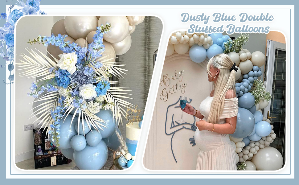 Amazon.com: Double Stuffed Dusty Blue White Balloon Garland, Baby Blue Balloon White Sand Beige ...