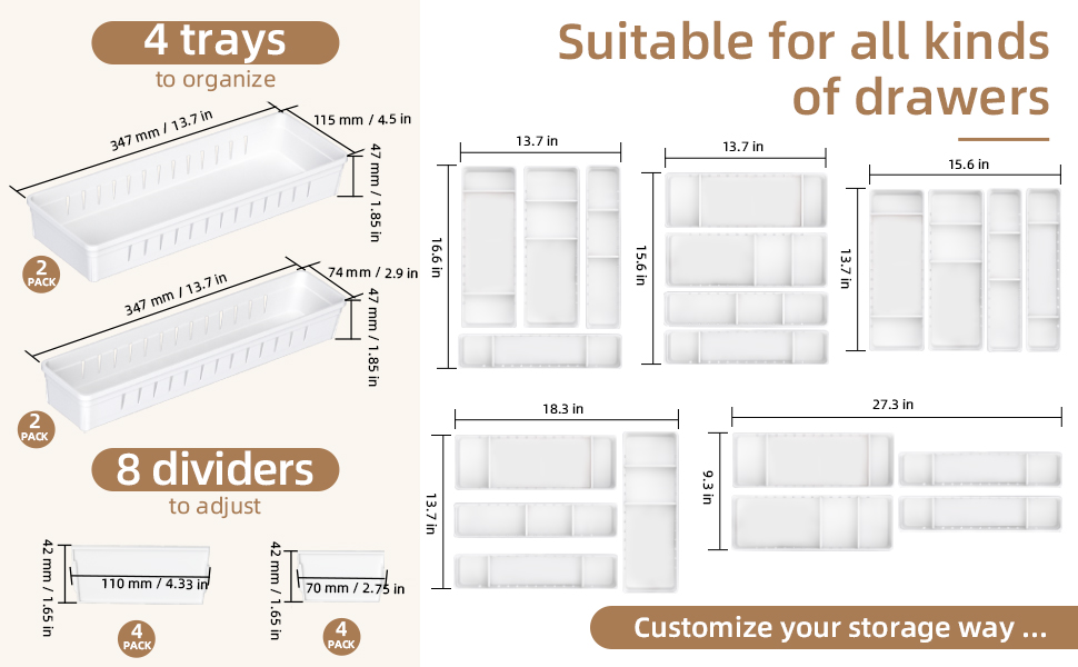 Amazon.com: Pluspace Desk Drawer Organizer Tray 4 PCS Plastic Office ...