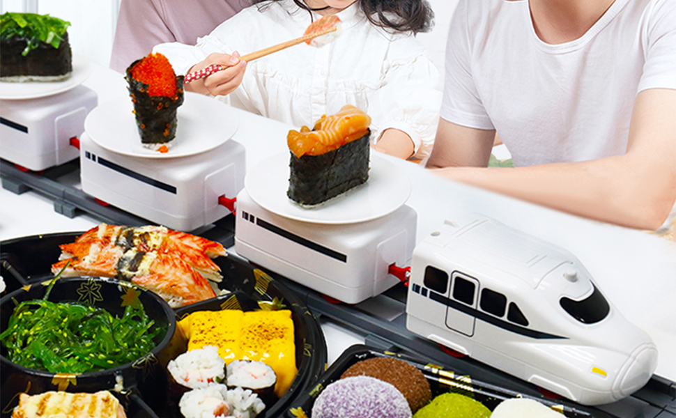 Amazon.com: Apettoey Sushi Train Rotating Table Food Train Battery Powered Electric Train Toy ...