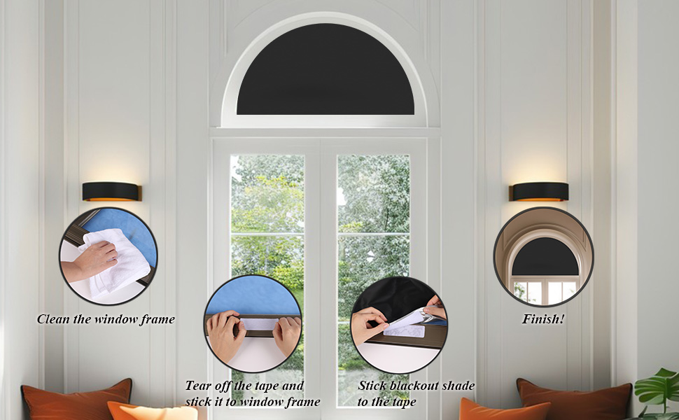 Amazon.com: Maritown Arch Window Shade Blackout Half Circle Window Shades Stick on Self Adhesive ...