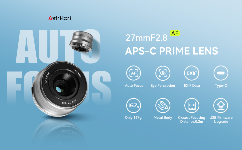 AstrHori 27mm F2.8 APS-C Auto Focus AF Camera Lens, Ultra-Compact Pancake Lens, First Order ...