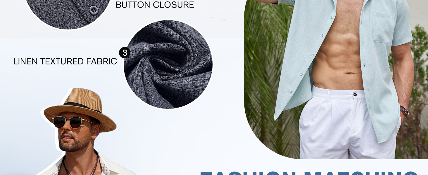 Amazon.com: COOFANDY Men's Linen Short Sleeve Button Down Shirts Casual Summer Beach Vacation ...