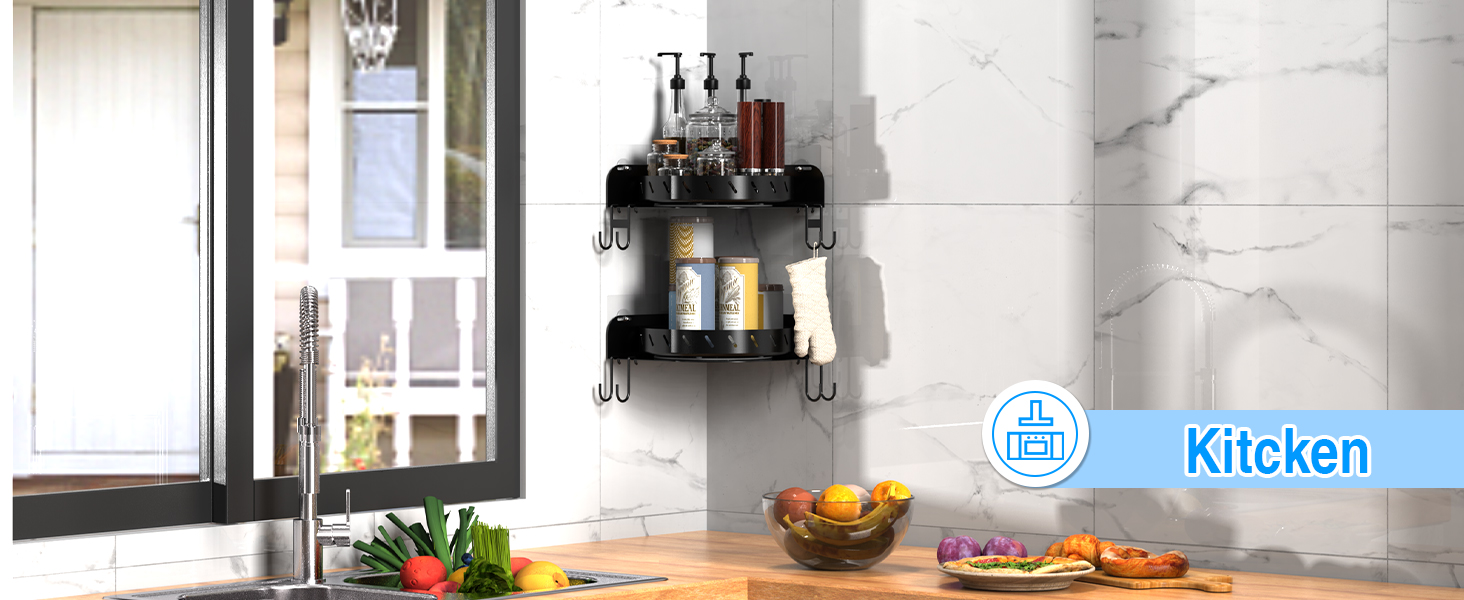 Amazon.com: 360°Rotating Corner Shower Caddy Shelf With 6 Hooks,2PACK Bathroom Lazy Susan Shower ...