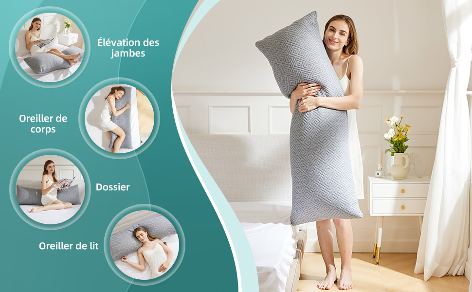 NOFFA Traversin 137 cm Coussin de Grossesse pour Dormir Oreiller pour ...