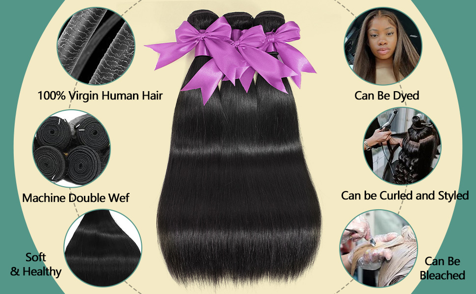 Amazon.com : QIYING 12A Human Hair Bundles 12 14 16 Inch Straight Human Hair 100% Unprocessed ...