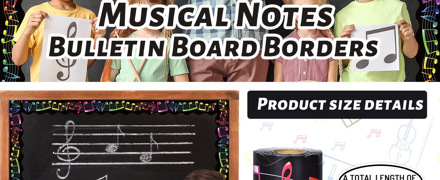 Amazon.com: Whaline 66Ft Musical Notes Bulletin Board Borders Colorful ...