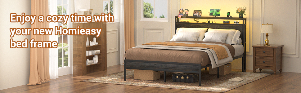 Amazon.com: Homieasy Full Size Bed Frame with Headboard, Metal Full Bed ...