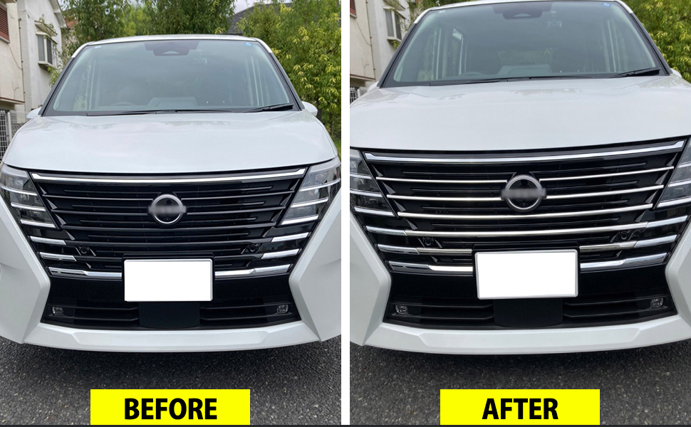 Amazon | BM セレナ C28 フロント グリルカバー ガーニッシュ ステンレス製 鏡面仕上げ メッキ カスタム パーツ 外装 モール 6283 | フロントバンパープロテクター ...