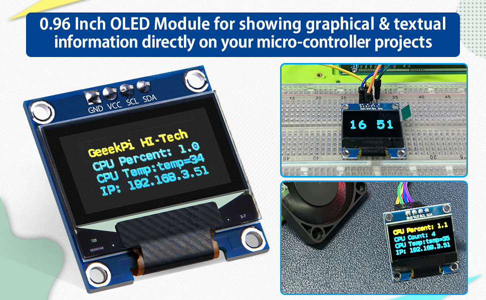 Amazon.com: GeeekPi 2Pcs OLED Display Module I2C IIC 128X64 Pixel 0.96 ...