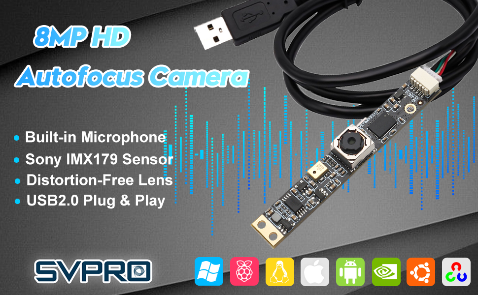 Svpro 8MP Autofocus USB Camera with Microphone for Computer UVC USB2.0 Mini Lightburn Camera ...