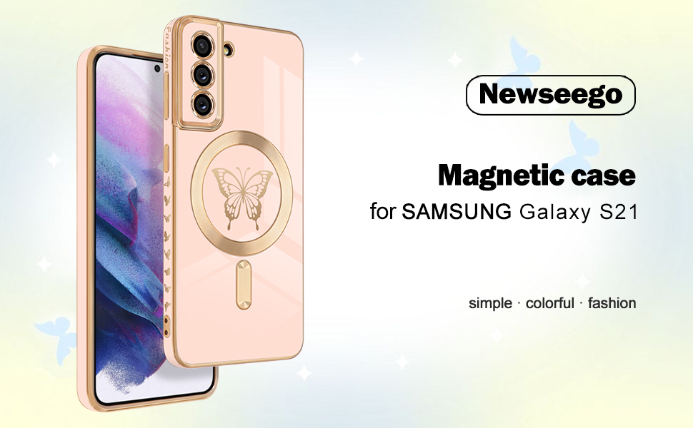 Amazon.com: Newseego for Samsung Galaxy S21 5G Magnetic Case, Cute Butterfly Plating Edge Case ...