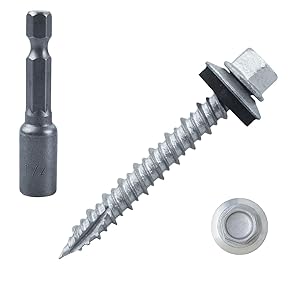 Metal Roofing Screws # 10 x 1-1/2 Inch, Galvanized Hex Head Sheet Metal Roof Screw, Self ...