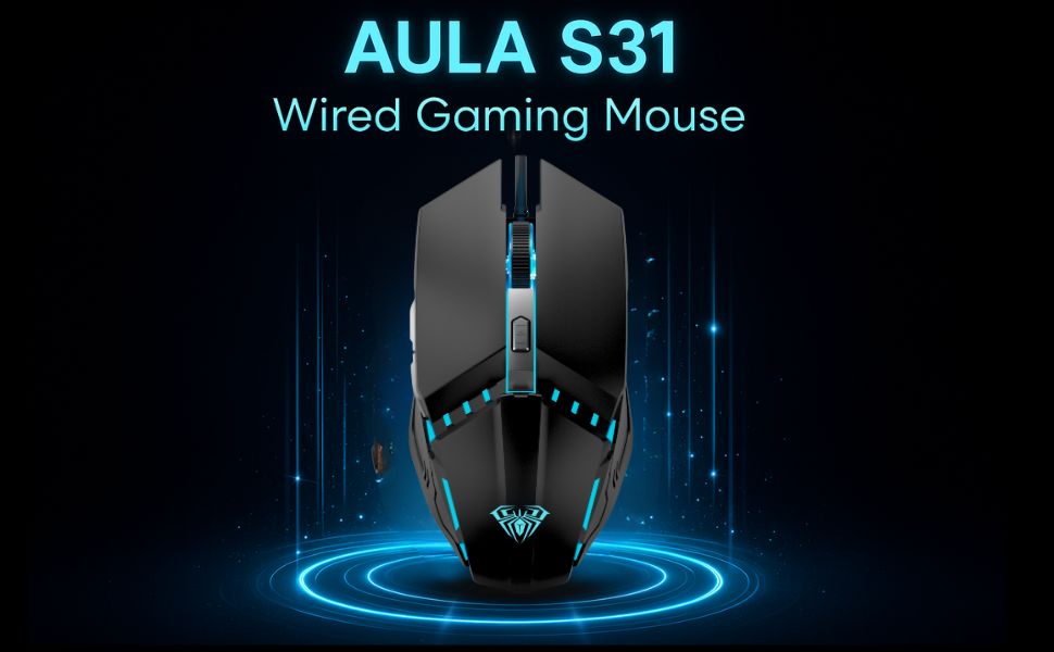 AULA S31 Wired Gaming Mouse with RGB Lighting, 1200 DPI Adjustable, Ergonomic Right-Handed ...