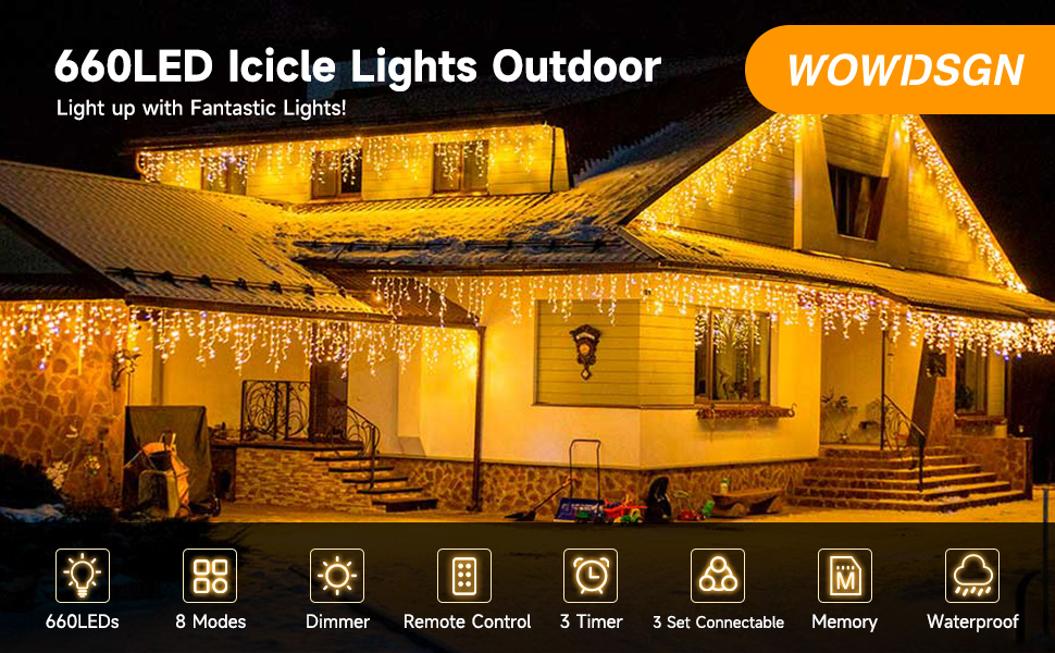 Icicle Lights Outdoor, 660 LED 15M/49ft Icicle Outdoor Christmas Lights ...