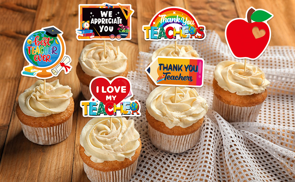 Amazon.com: 24Pcs Thank You Teacher Cupcake Toppers Thank You Cupcake ...