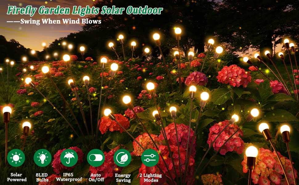 8Pack Solar Lights for Outside, Firefly Garden Lights Solar Outdoor Lights for Garden Decor ...