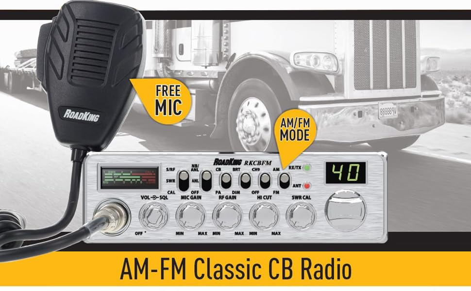 Amazon.com: RoadKing RKCBFM Dual-Mode AM/FM CB Radio for Truckers Full 40 Channels Pro Emergency ...