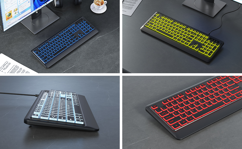 Amazon.com: KOPJIPPOM Backlit Wired Keyboard, USB Lighted Computer ...