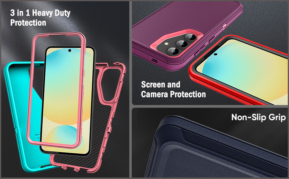 Amazon.com: YKHJKLEC for Samsung Galaxy S24 FE Case, Military Grade 3 in 1 Heavy Duty Shockproof ...