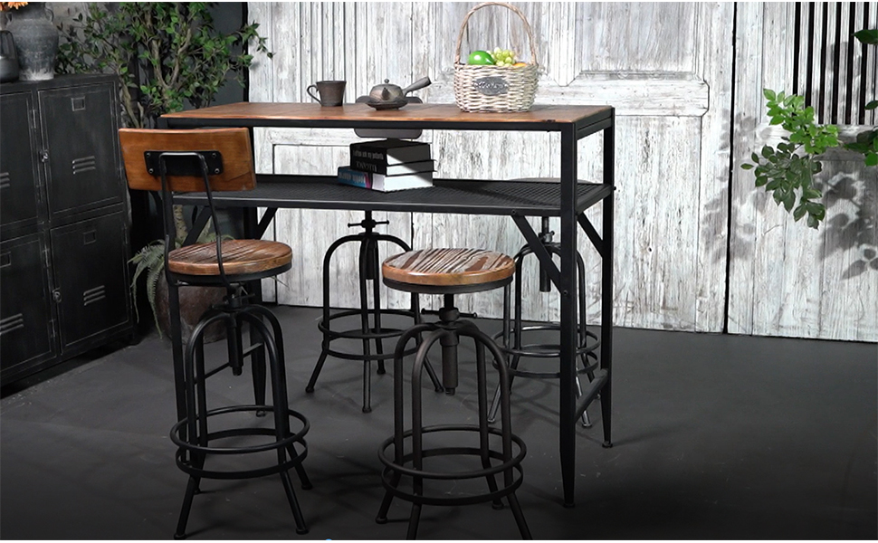 Amazon.com - BOKKOLIK 41.3inch Height Industrial Bar Table Rustic Pub Table for 4-5 People Wood ...