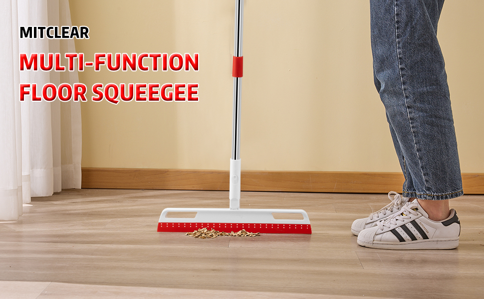 Amazon.com: Mitclear Indoor Floor Squeegee Broom with Long Handle (53IN), Wet Room Floor Water ...