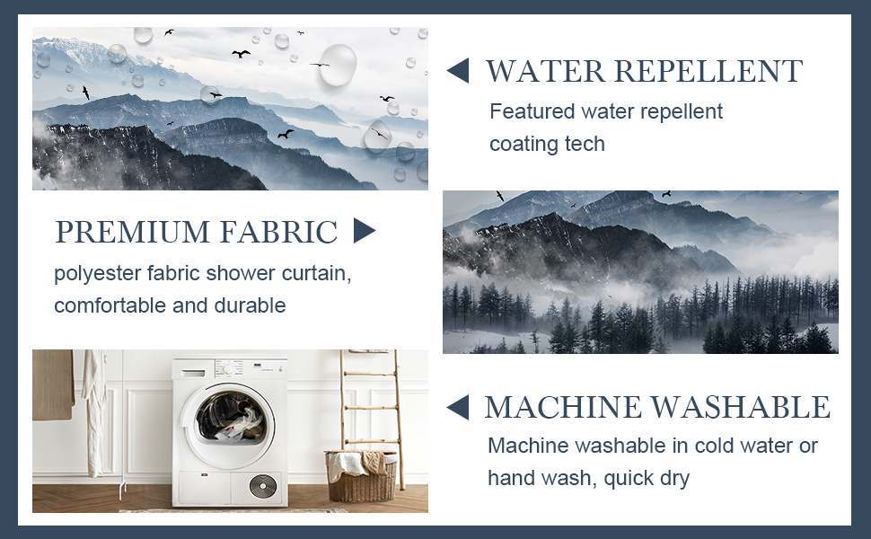 Amazon.com: Lindameler Mountain Shower Curtain Set Misty Forest Foggy Tree Fabric Shower Curtain ...