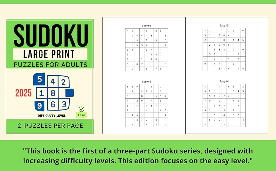 Large Print Sudoku Puzzle Book for Adults – Easy & Relaxing Brain Teasers: Perfect for Beginners ...