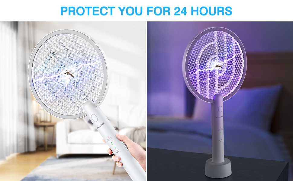 PALONE Electric Fly Swatter Bug Zapper Racket 2 in 1 Fly Swatter with 1200mAh Battery ...