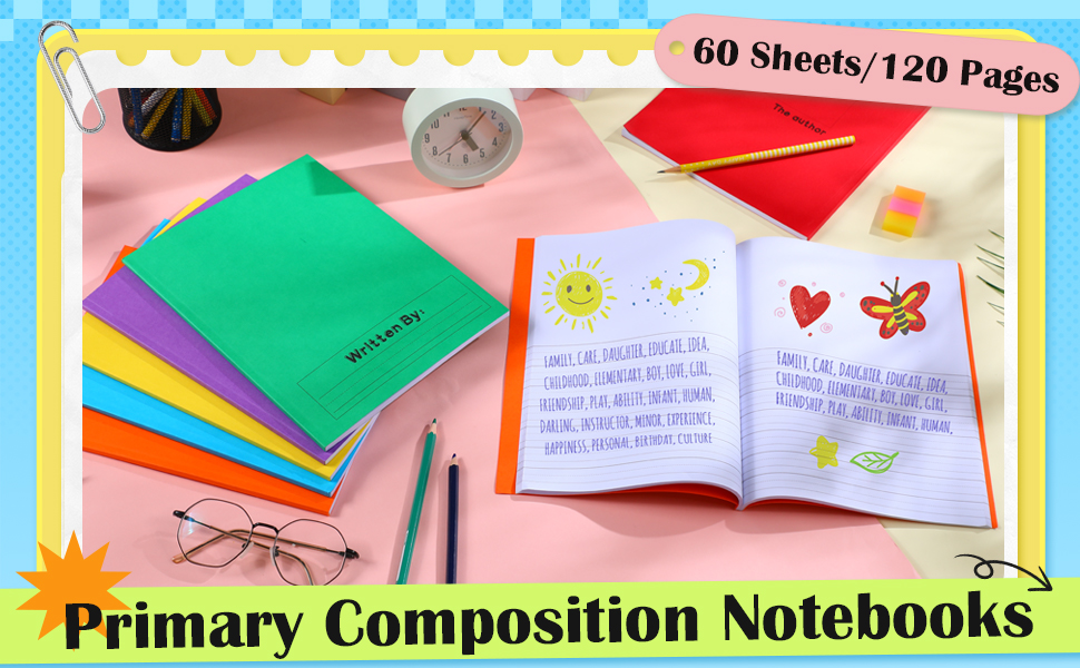 Amazon.com : Henoyso 12 Pcs 120 Pages Primary Composition Notebooks K-2 9 3/4 x 7 1/2 Inch ...